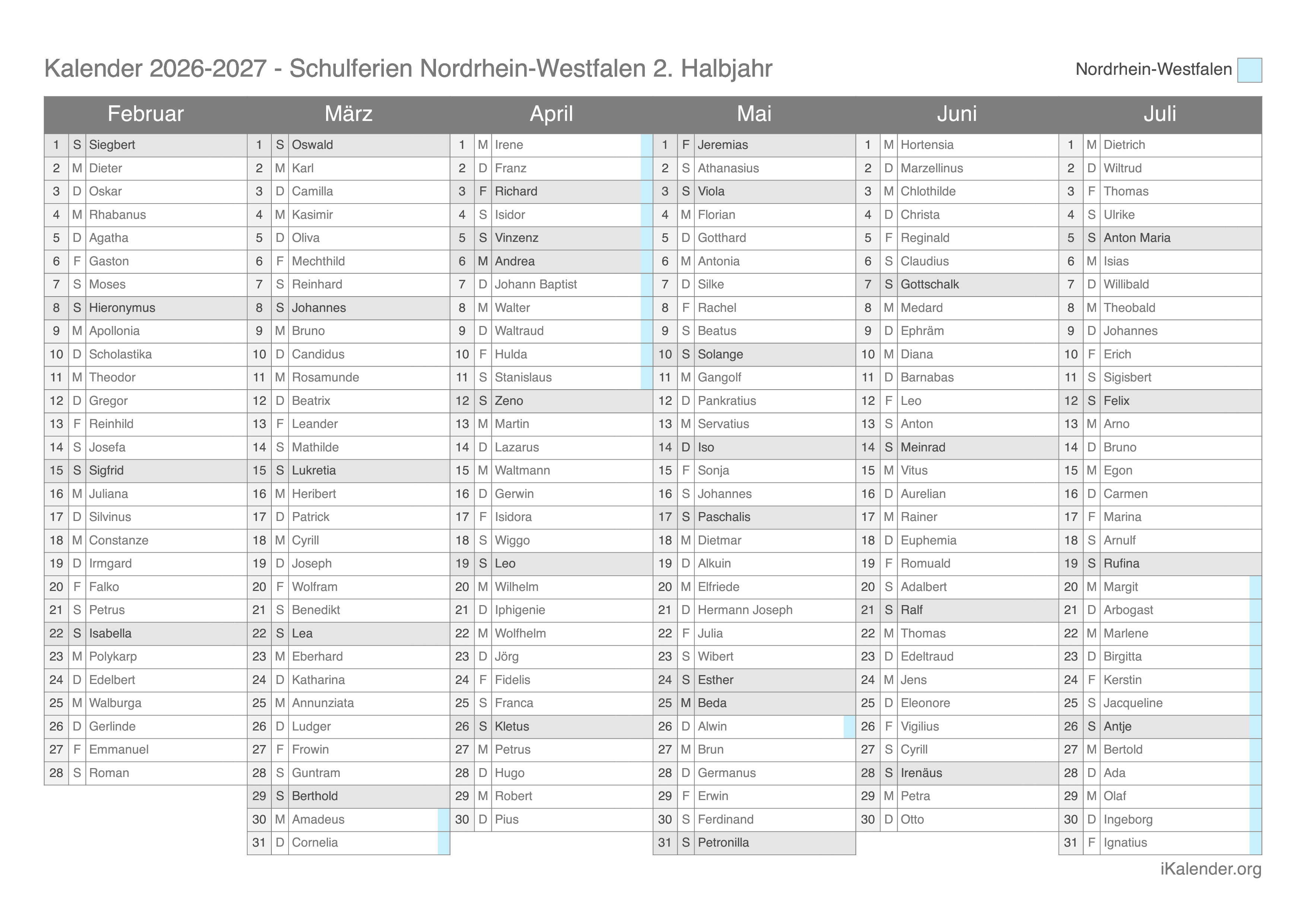 Schulferien Nordrhein-Westfalen 2025-2026 – Termine und Kalender